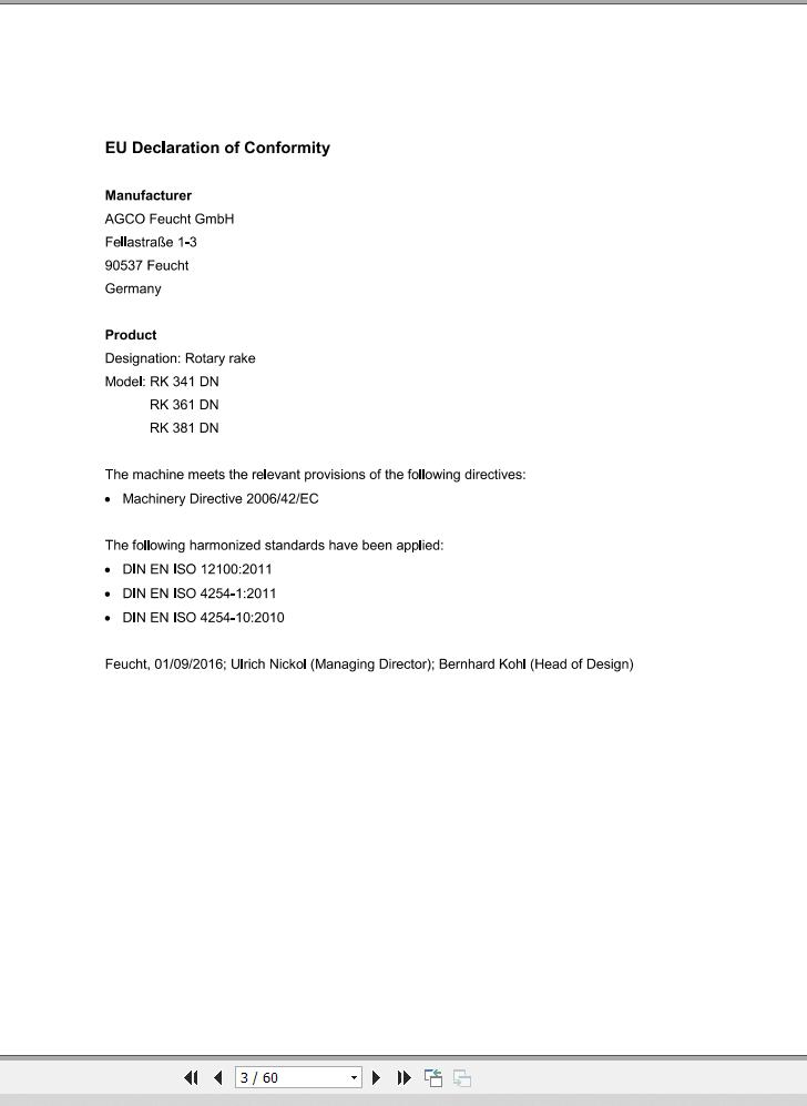 Massey Ferguson Rotary Rake RK341DN RK361DN RK381DN Operator Manual ...