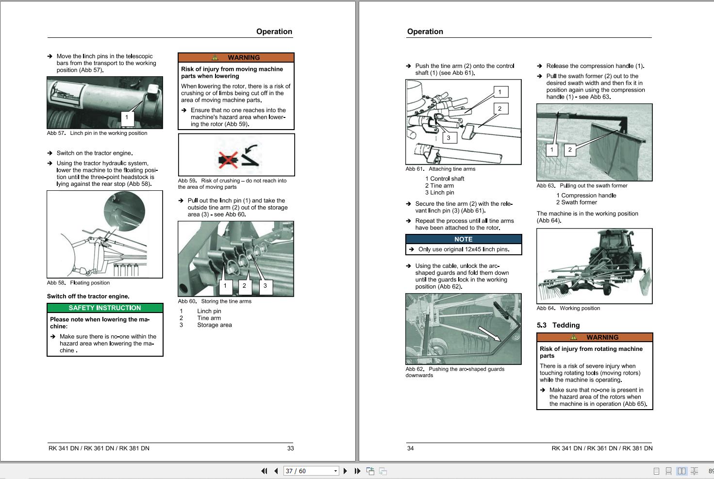 Massey Ferguson Rotary Rake RK341DN RK361DN RK381DN Operator Manual ...