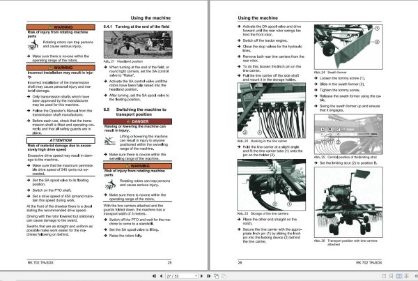 Massey Ferguson Rotary Rake RK702 TR-SDX Operator Manual FEL16891701