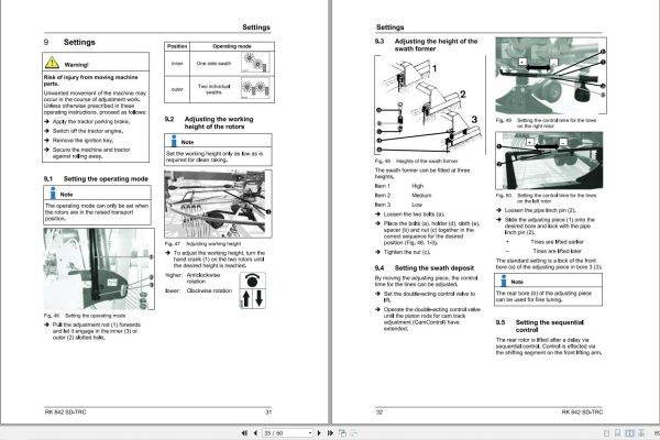 Massey Ferguson Rotary Rake RK842 SD-TRC Operator Manual FEL1688960101