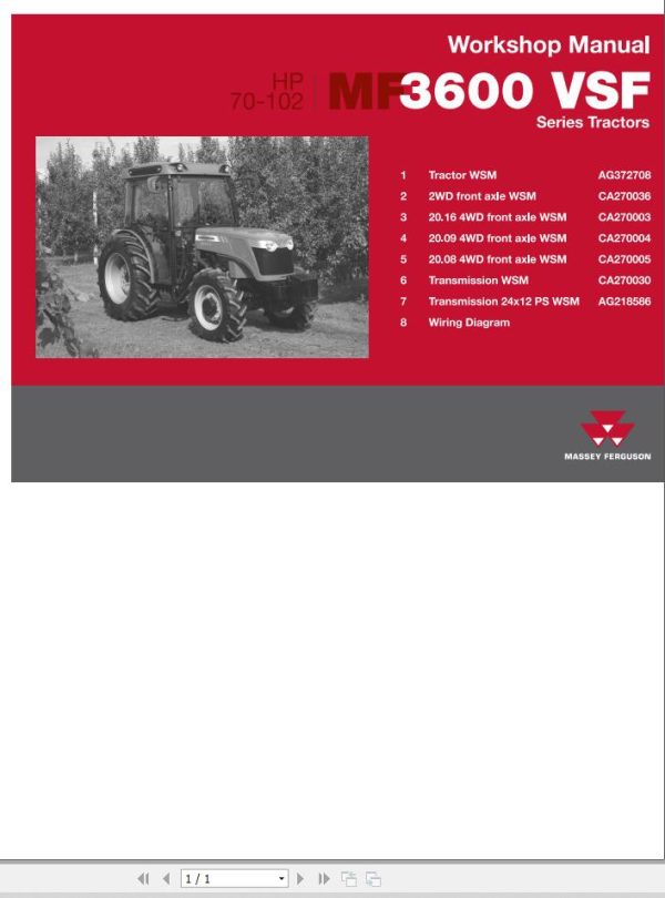 Massey Ferguson Tractor 3600VSF Series Workshop Manual