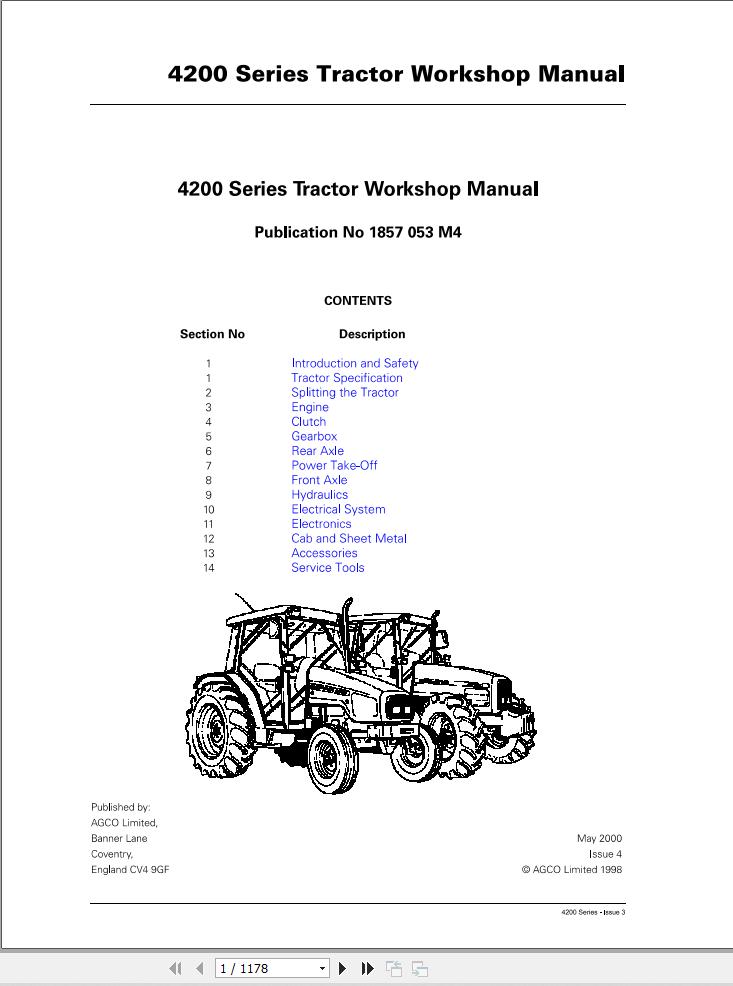 Massey Ferguson Tractor 4200 Series Workshop Service Manual 1857053M4