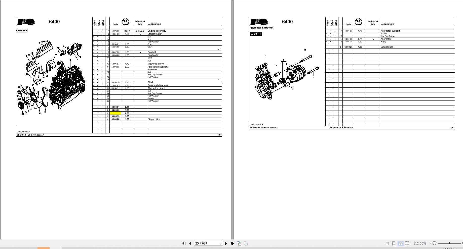 Massey Ferguson Tractor 6465 6475 6480 SISU Repair Time Schedule 4346834M1