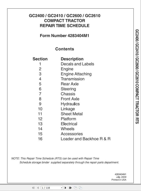 Massey Ferguson Tractor GC2400 GC2410 GC2600 GC2610 Repair Time ...