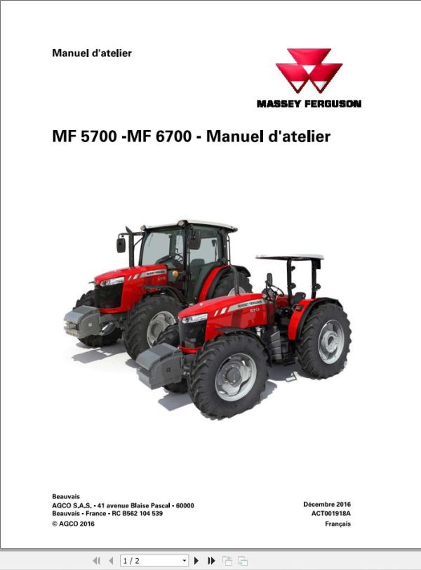 Massey Ferguson Tractor MF 5700 6700 Workshop Service Manual ACT001918A DE