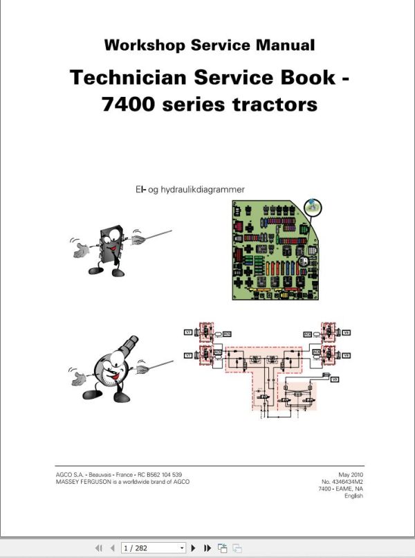 Massey Ferguson Tractor MF 7400 Series Technician Service Book 4346434M2