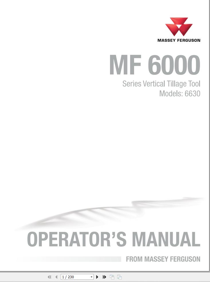 Massey Ferguson Vertical Tillage Tool 6630 Operator Manual 9971162MFJ
