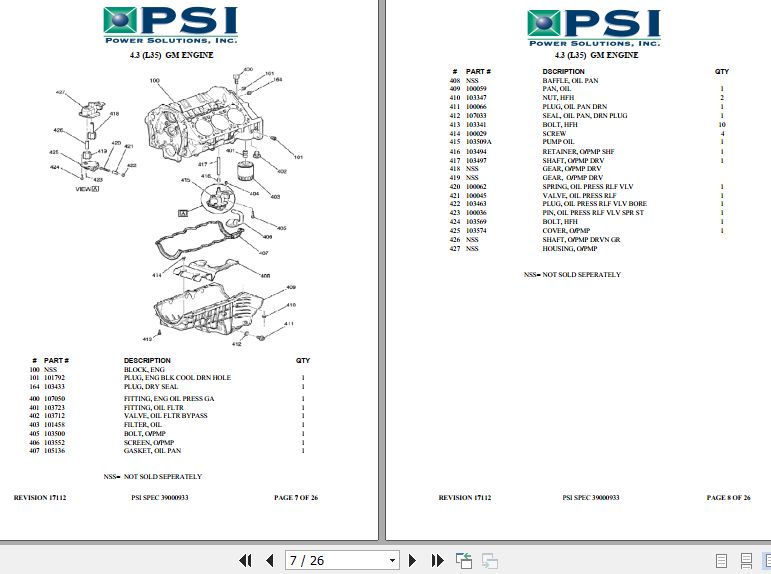 PSI Engine GM 4.3 (L35) Parts Book EN