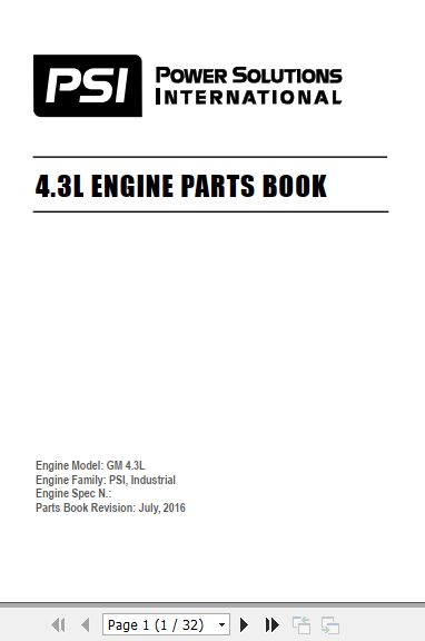 PSI Engine GM 4.3L Parts Book 39000933 2016 EN