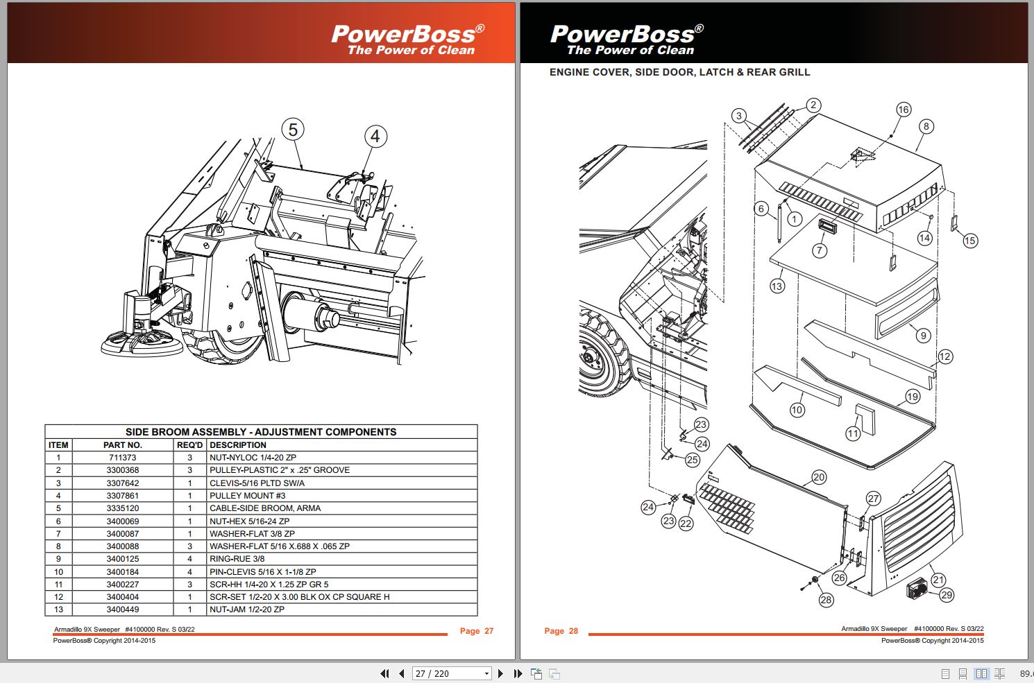 Power Boss Sweeper Armadillo 9X and 9XCE Parts Catalog 4100000 RevS