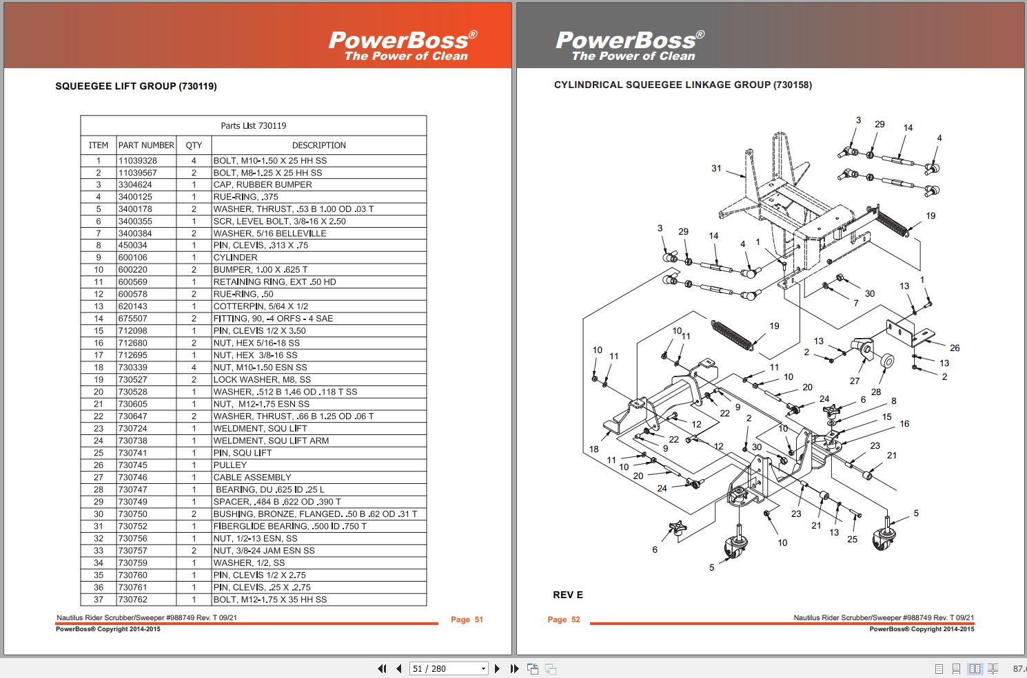 Power Boss Sweeper Nautilus and Nautilus CE Parts Catalog 988749 RevT