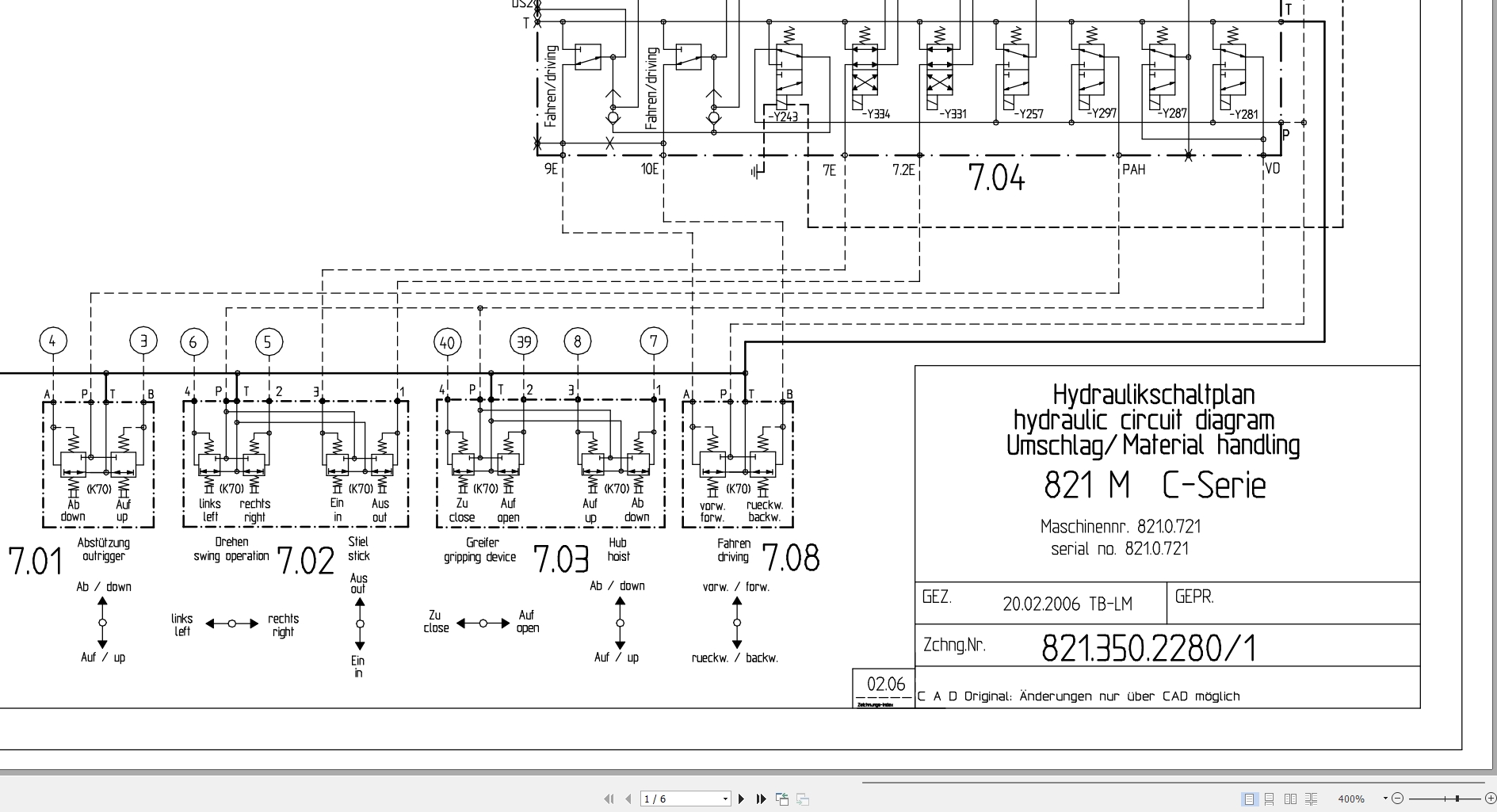 Sennebogen Material Handing 821M C-Series Hydraulic Circuit Diagram 821.350.2280-1 EN DE
