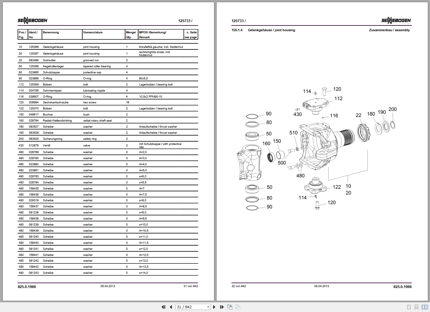 Sennebogen Telehandler 825 Spare Parts Catalog EN DE