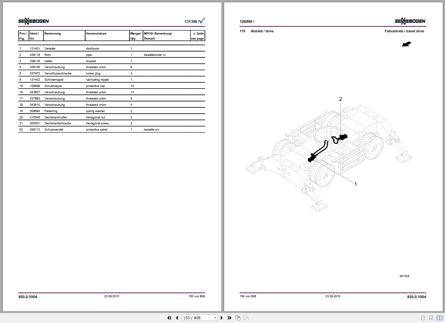 Sennebogen Telehandler 850 Spare Parts Catalog EN DE