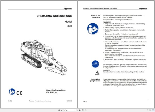 Sennebogen Telehandler 870 Operating Instruction 870.5.383_us