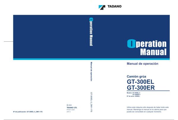 Tadano Carrier GT-300EL-3 GT-300ER-3 Operation Manual GT-300EL-3_OM1-17S 2023 ES