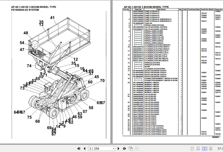 Tadano Crane AP-92-1 00102 3 Boom Wheel Type Parts Catalog