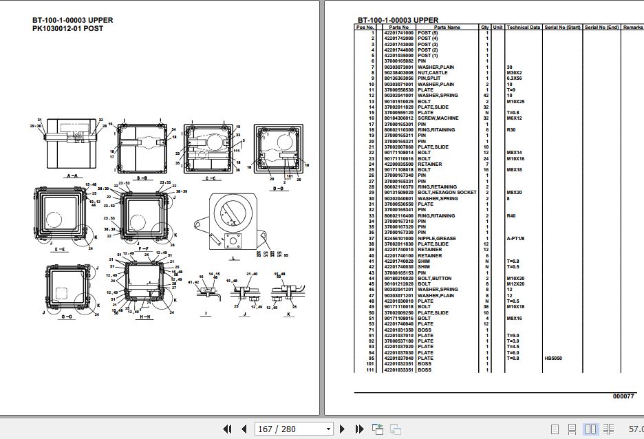 Tadano Crane BT-100-1 00003 Upper Parts Catalog