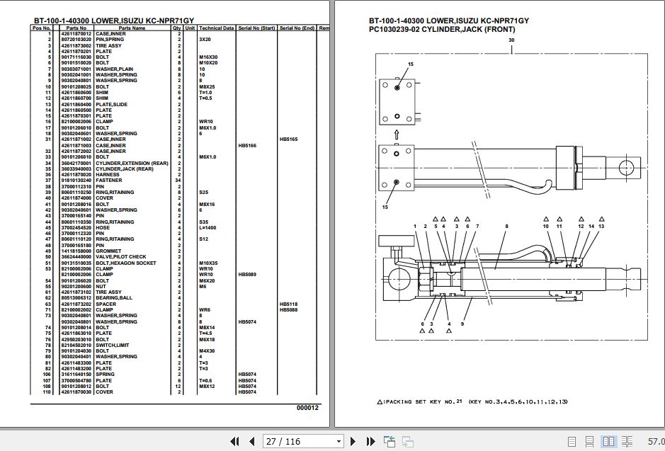 Tadano Crane BT-100-1 40300 Lower Isuzu KC-NPR71GY Parts Catalog