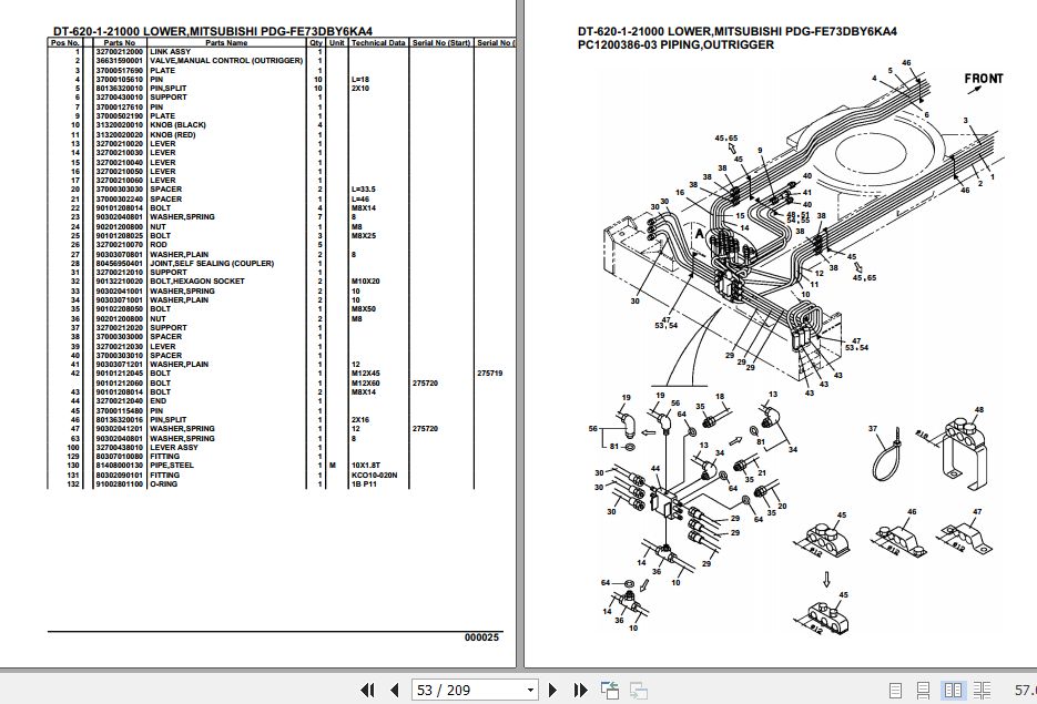 Tadano Crane DT-620-1 21000 Lower Mitsubishi PDG-FE73DBY6KA4 Parts Catalog