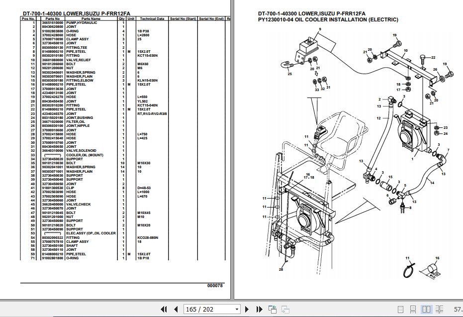 Tadano Crane DT-700-1 40300 Lower Isuzu P-FRR12FA Parts Catalog