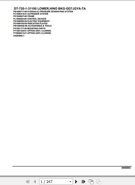 Tadano Crane DT-720-1 31100 Lower Hino BKG-GD7JGYA-TA Parts Catalog