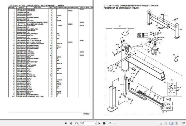 Tadano Crane DT-720-1 41300 Lower Isuzu PKG-FRR90S1-JAYN-M Parts Catalog