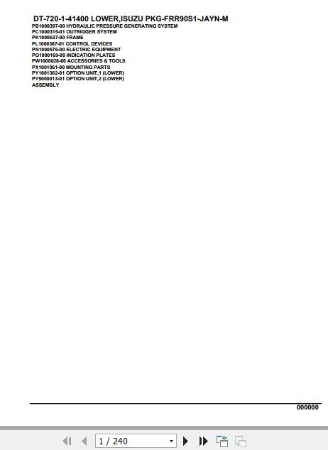 Tadano Crane DT-720-1 41400 Lower Isuzu PKG-FRR90S1-JAYN-M Parts Catalog