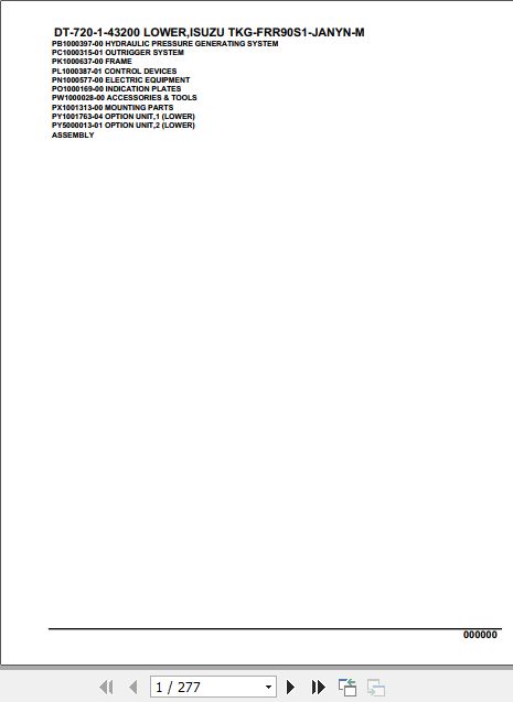 Tadano Crane DT-720-1 43200 Lower Isuzu TKG-FRR90S1-JANYN-M Parts Catalog