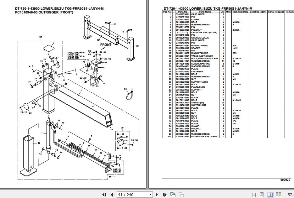 Tadano Crane DT-720-1 43900 Lower Isuzu TKG-FRR90S1-JANYN-M Parts Catalog