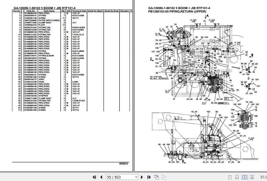 Tadano Crane GA-1000N-1 RTF101-4 90102 5 Boom Jib Parts Catalog