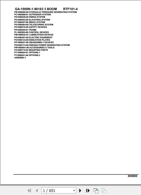 Tadano Crane GA-1000N-1 RTF101-4 90103 3 Boom Parts Catalog