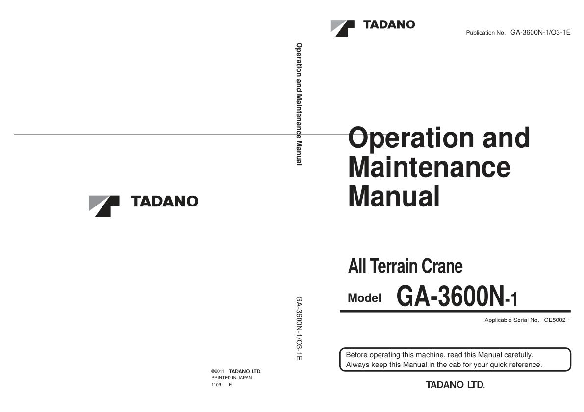Tadano Crane GA-3600N-1 Operation Manual GA-3600N-1_O3-1E 2011
