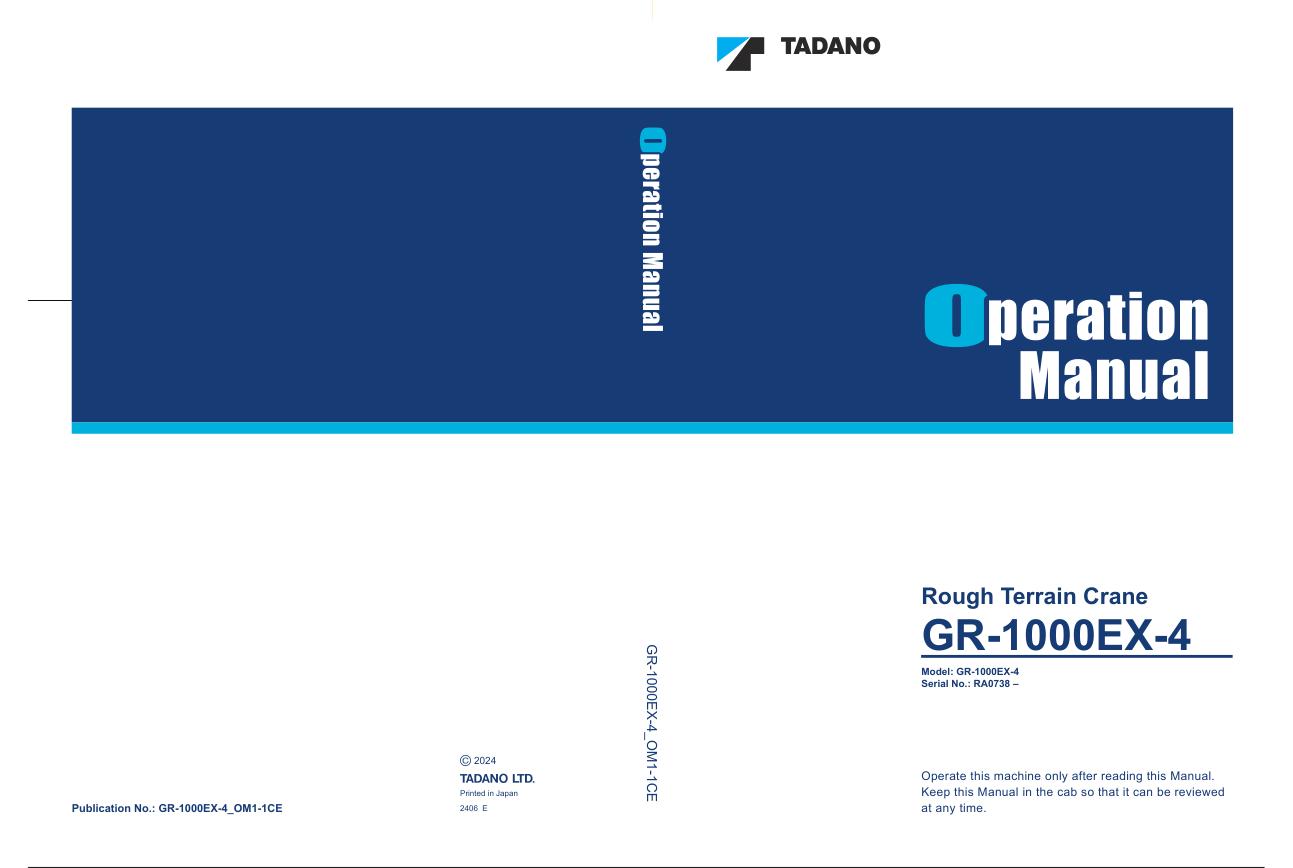 Tadano Crane GR-1000EX-4 Operation Manual GR-1000EX-4_OM1-1CE