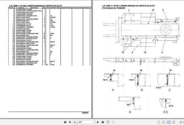 Tadano Crane LS-1800-1 10100 Lower Nissan KC-BPS72LN-5LXY Parts Catalog