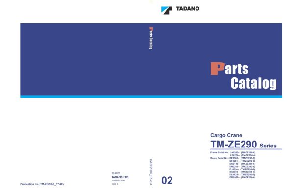 Tadano Crane TM-ZE290-6 Parts Catalog GR-500EXL-3_P2-4EJ 2020 EN JP