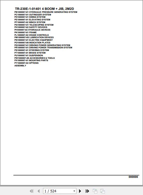 Tadano Hydraulic Crane TR-230E-1 01401 4 Boom Jib 2M2D Parts Catalog