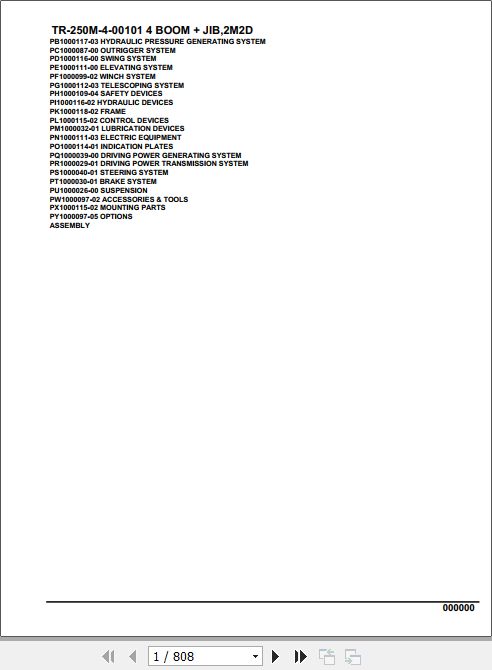 Tadano Hydraulic Crane TR-250M-4 00101 4 Boom Jib 2M2D Parts Catalog