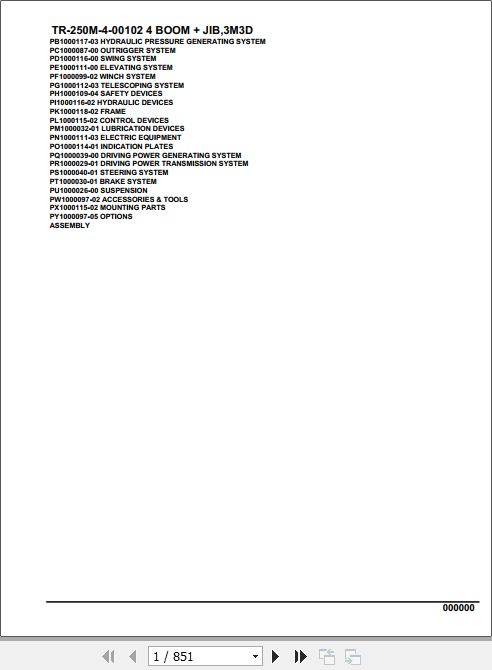 Tadano Hydraulic Crane TR-250M-4 00102 4 Boom Jib 3M3D Parts Catalog