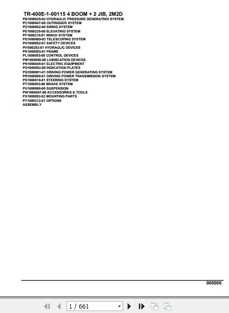 Tadano Hydraulic Crane TR-400E-1 00115 4 Boom 2 Jib 2M2D Parts Catalog