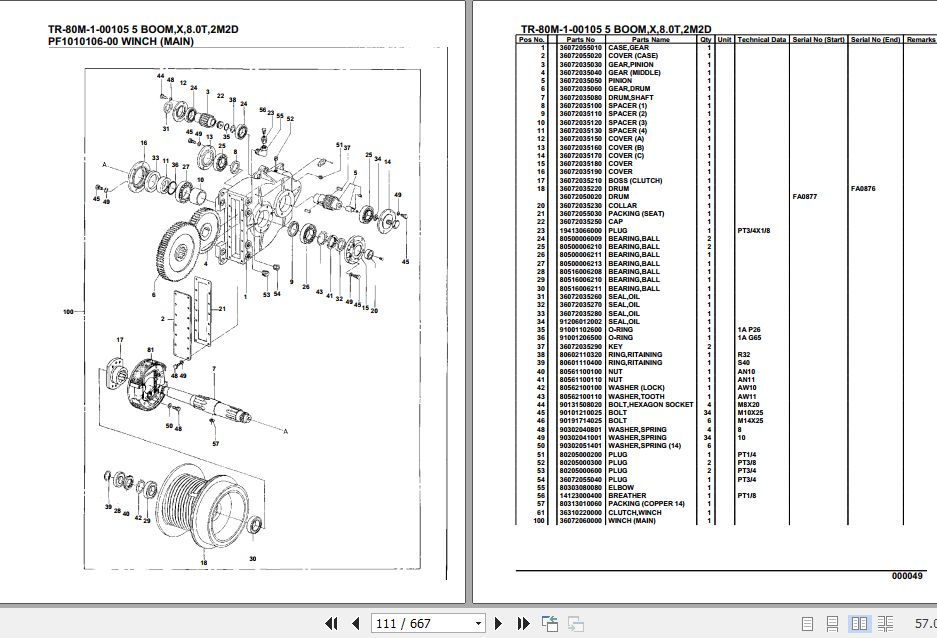 Tadano Hydraulic Crane TR-80M-1 00105 5 Boom X 8.0T 2M2D Parts Catalog