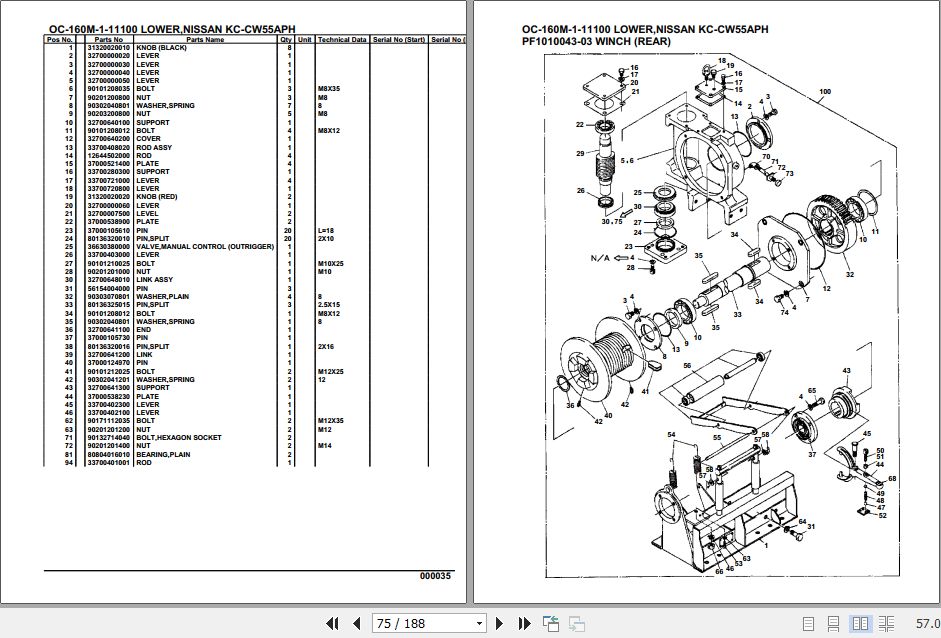 Tadano Hydraulic Wrecker OC-160M-1 11100 Lower Nissan KC-CW55APH Parts Catalog