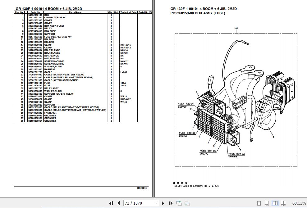Tadano Rough Terrain Crane GR-130F-1 00101 4 Boom 6 Jib 2M2D Parts Catalog