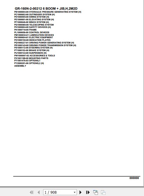 Tadano Rough Terrain Crane GR-160N-2 00212 6 Boom Jib H 2M2D Parts Catalog