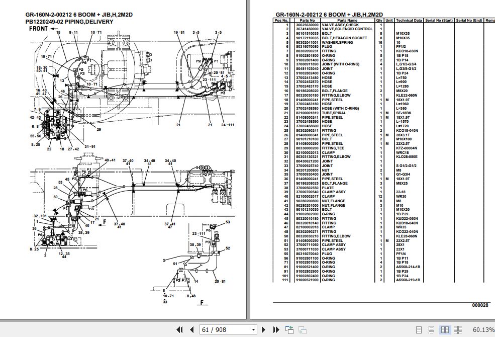 Tadano Rough Terrain Crane GR-160N-2 00212 6 Boom Jib H 2M2D Parts Catalog