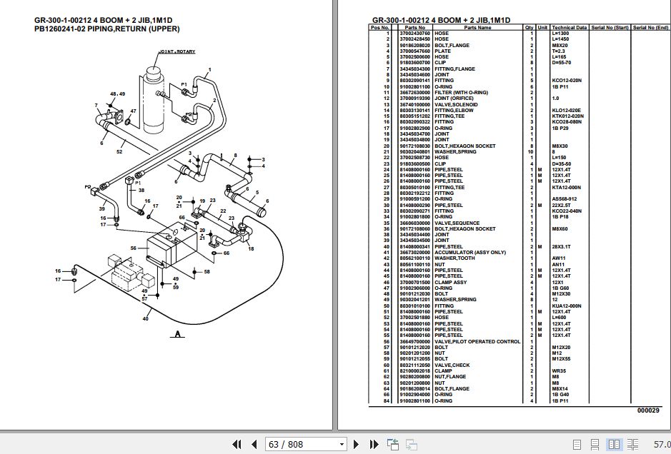 Tadano Rough Terrain Crane GR-300-1 00212 4 Boom 2 Jib 1M1D Parts Catalog