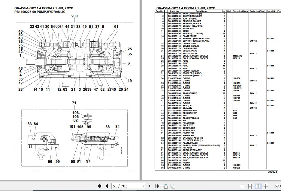 Tadano Rough Terrain Crane GR-450-1 00211 4 Boom 2 Jib 2M2D Parts Catalog