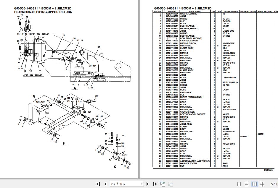 Tadano Rough Terrain Crane GR-500-1 00311 4 Boom 2 Jib 2M2D Parts Catalog