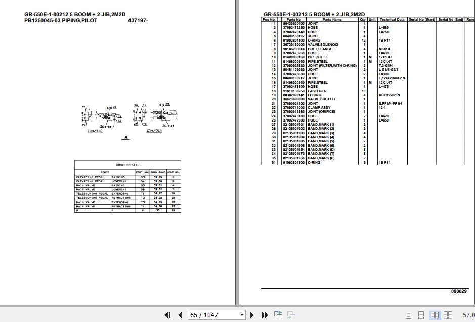Tadano Rough Terrain Crane GR-550E-1 00212 5 Boom 2 Jib 2M2D Parts Catalog