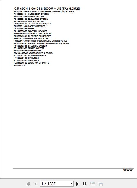 Tadano Rough Terrain Crane GR-600N-1 00101 6 Boom Jib FA H 2M2D Parts Catalog